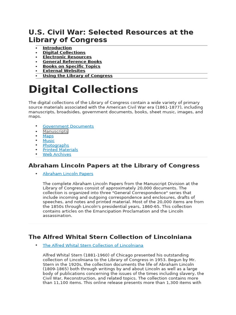 U.S. Civil War Selected Resources at The Library of Congress | PDF ...
