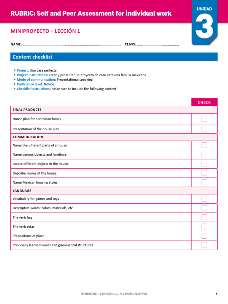 Self and Peer Assessment Rubric: House Project | PDF | Applied ...