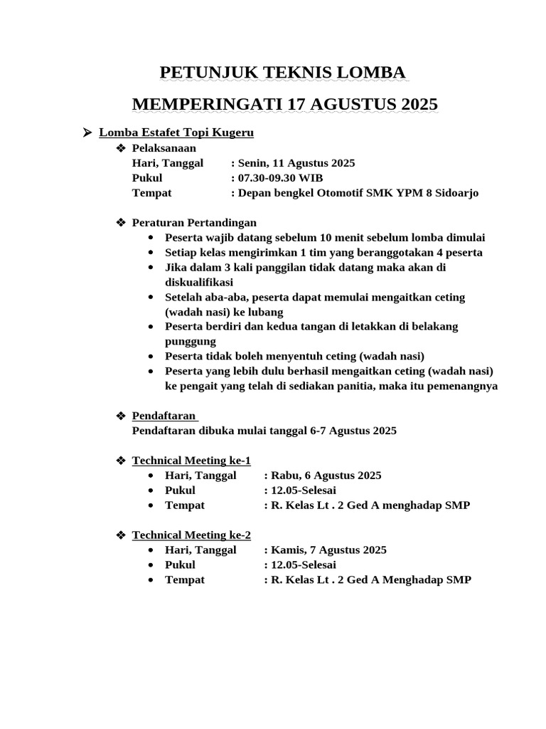 Revisi Petunjuk Teknis Lomba Memperingati 17 Agustus 2025 | PDF