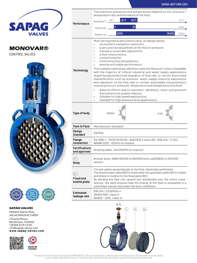 Monovar® Valve Specifications Guide | PDF | Valve | Flow Measurement