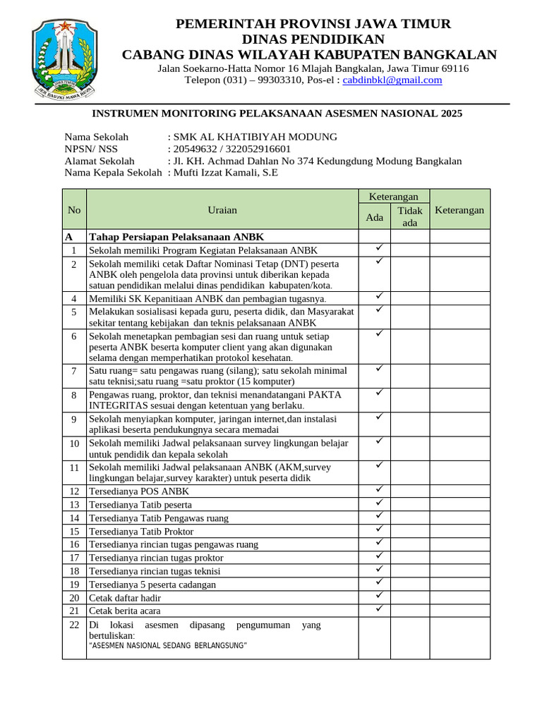 Instrumen Monitoring Anbk | PDF