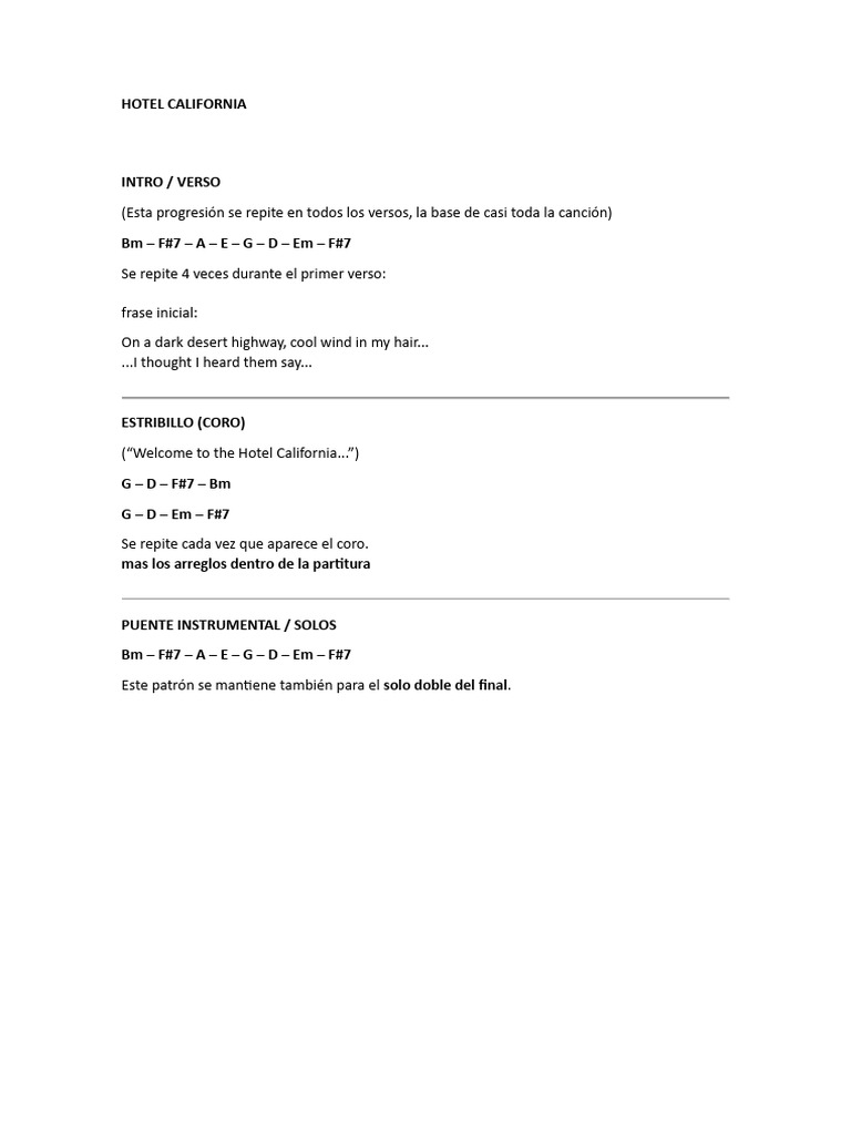 HOTEL CALIFORNIA Version Simplificada | PDF