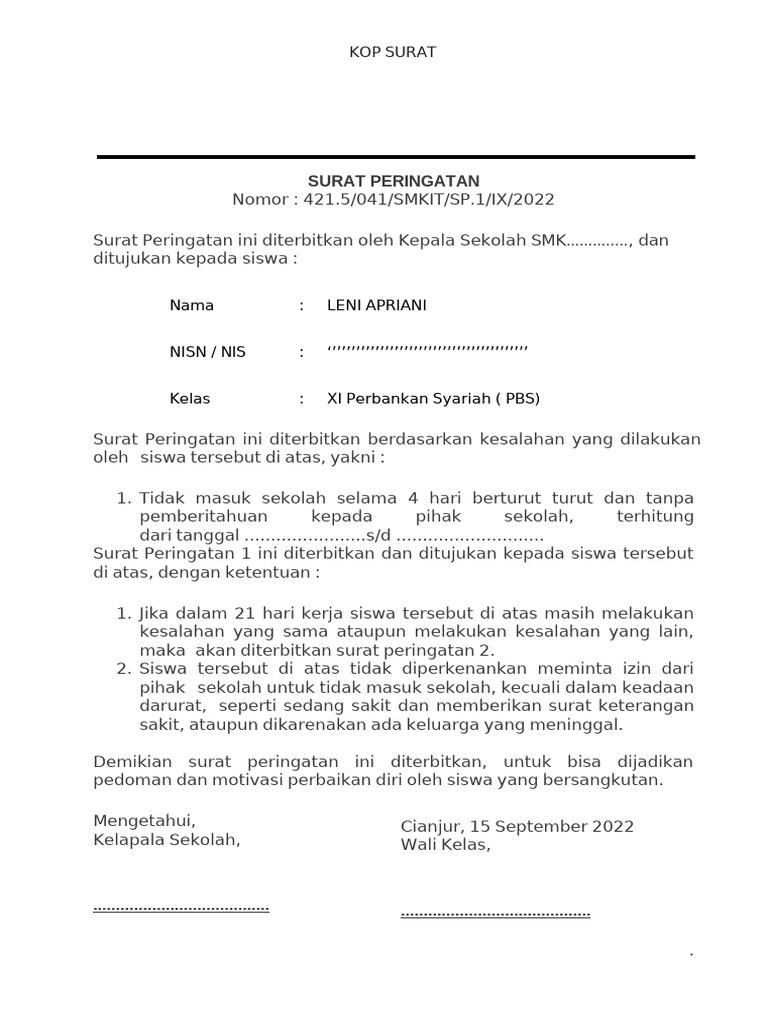 Contoh Surat Sp 1 Siswa Compress | PDF