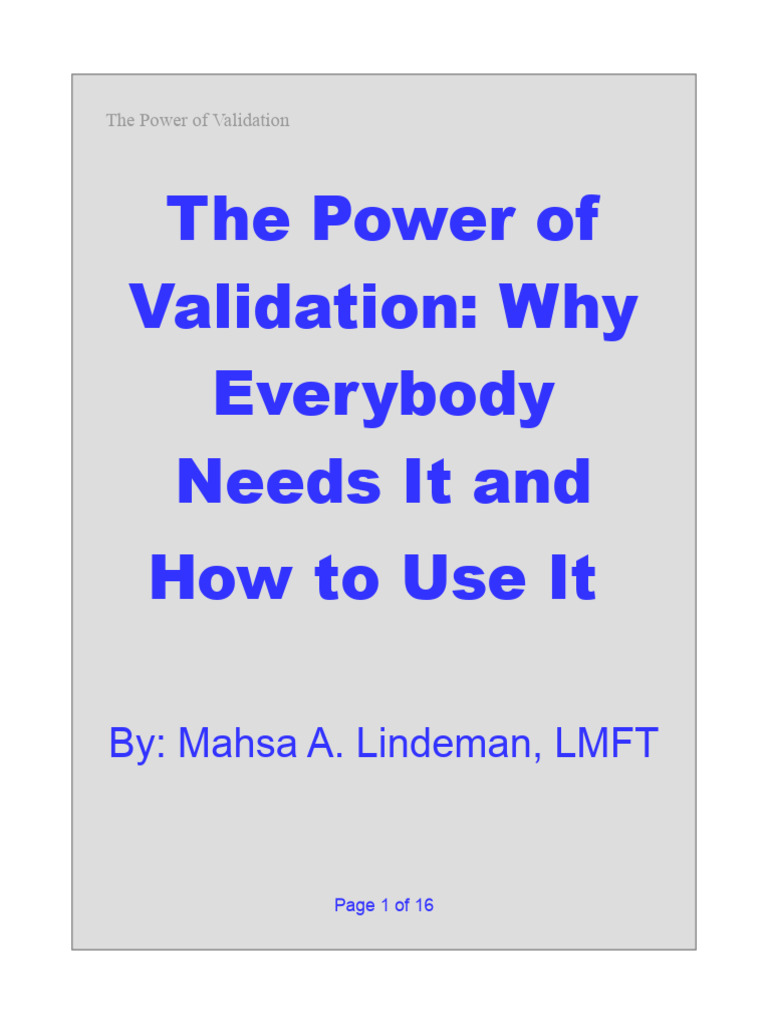 Understanding the Power of Validation | PDF | Psychotherapy | Play Therapy