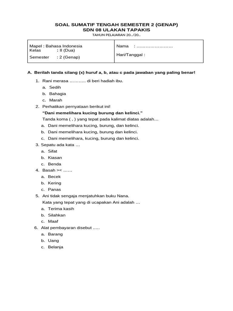 STS 2 Kelas II - Bhs Indonesia | PDF