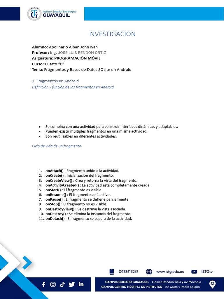 Fragmentos y Bases de Datos SQLite en Android | PDF | Bases de datos ...