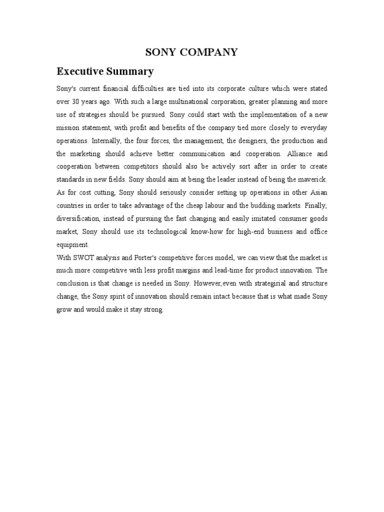 Sony Company Profile | PDF | Sony | Innovation