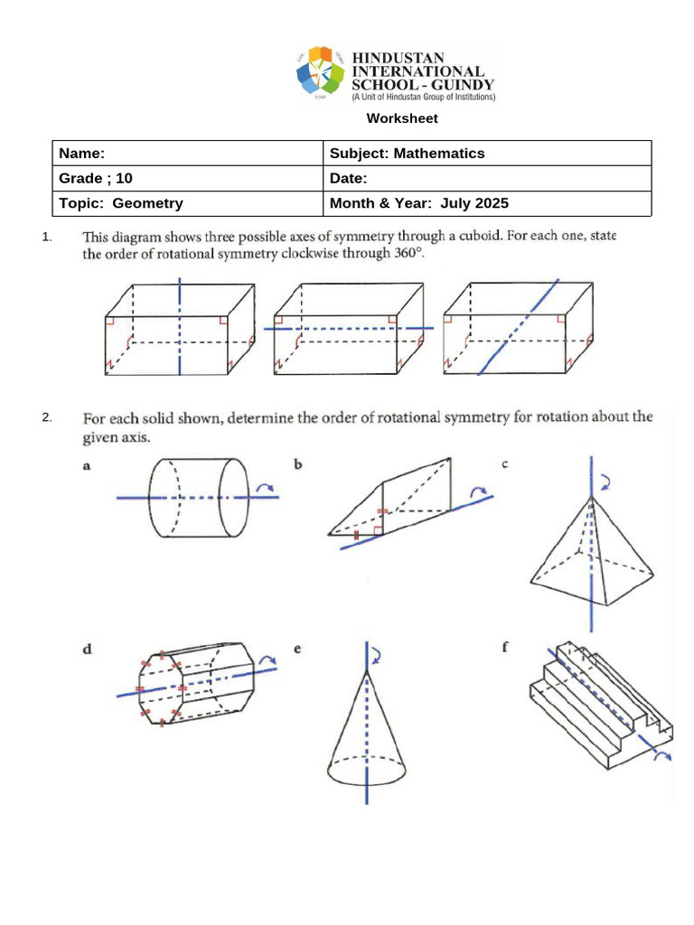 Name: Subject: Mathematics Grade 10 Date: Topic: Geometry Month & Year ...