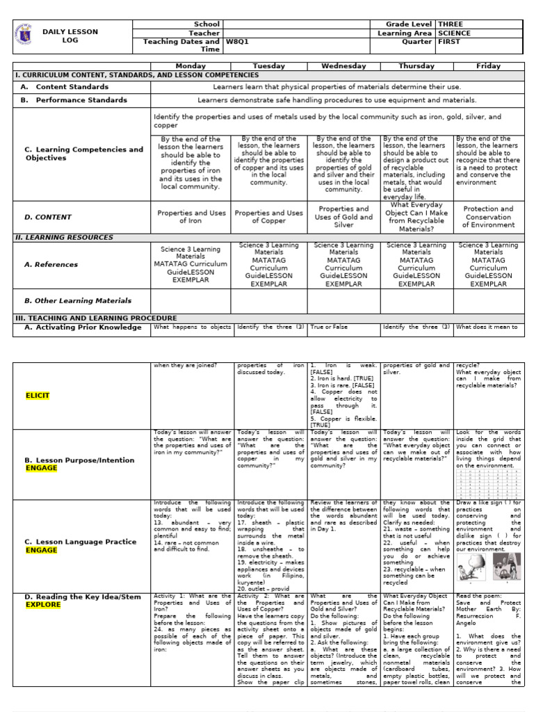 DLL Science 5 New Format | PDF | Learning | Recycling