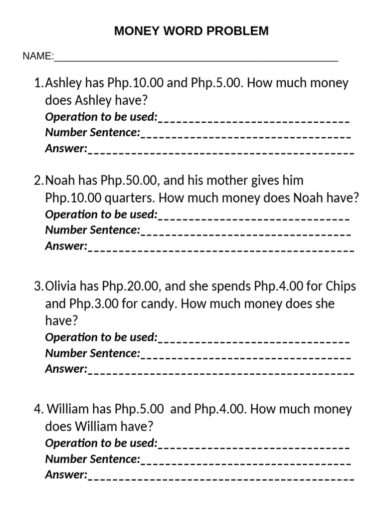 Money Word Problems for Practice | PDF