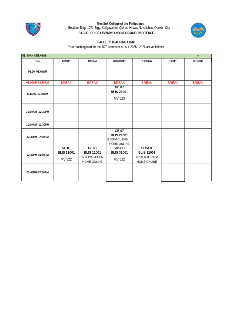 Faculty Teaching Load A.Y. 2025-2026 | PDF | Academic Term ...