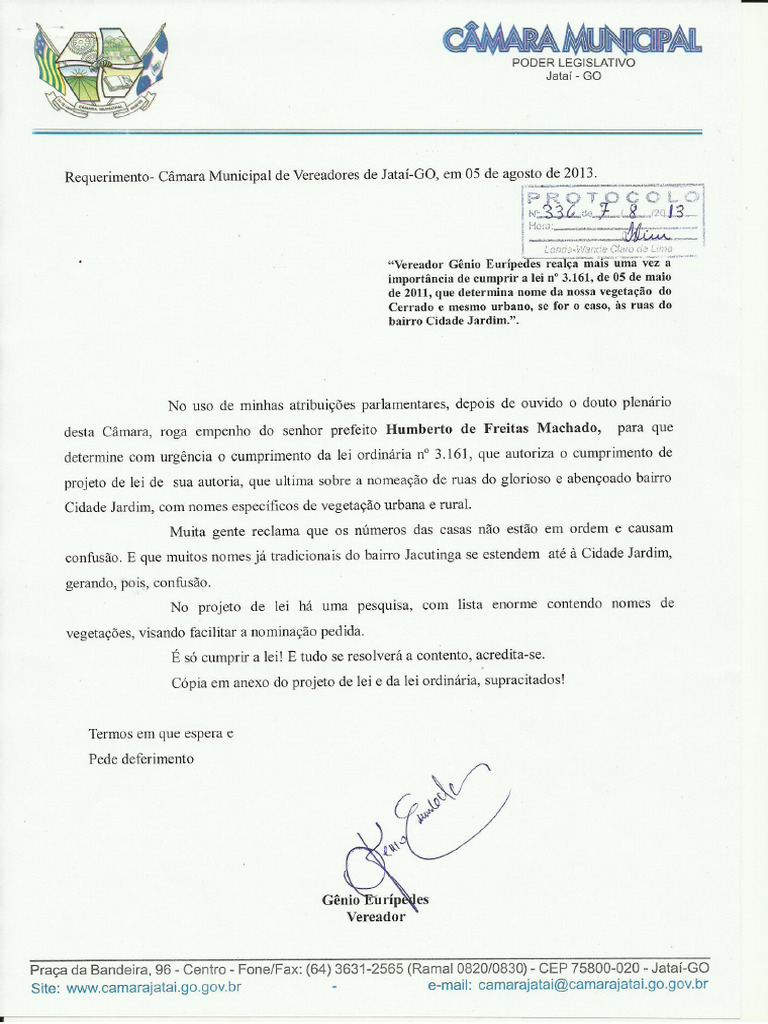 2013-336-Req-Requerimento (Nomina Ruas Do Cidade Jardim Nomes Do CERRADO) | PDF | Cidade | Brasil