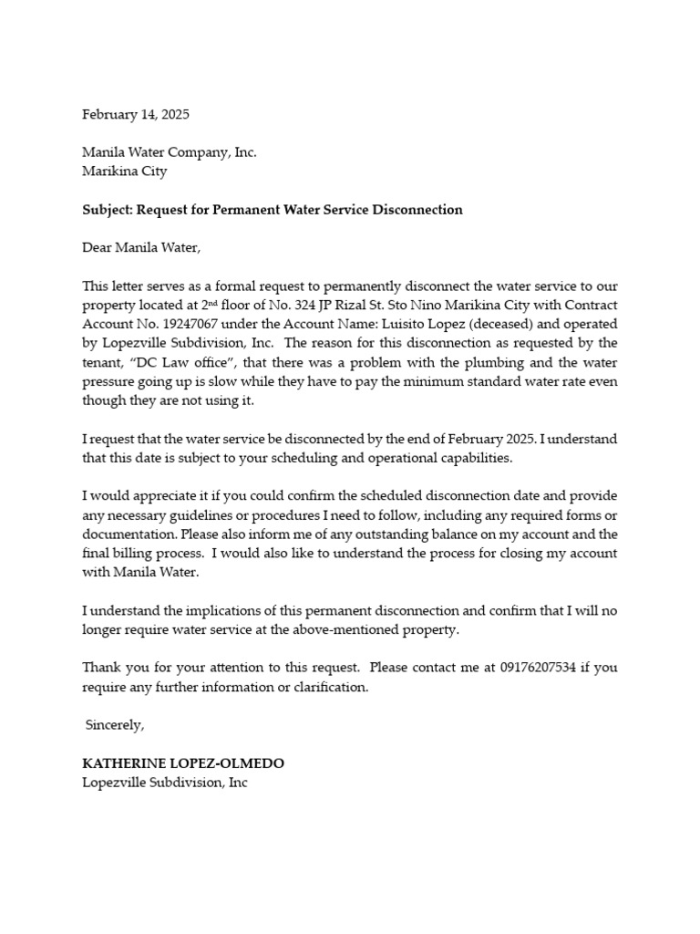 Permanent Water Service Disconnection Request | PDF