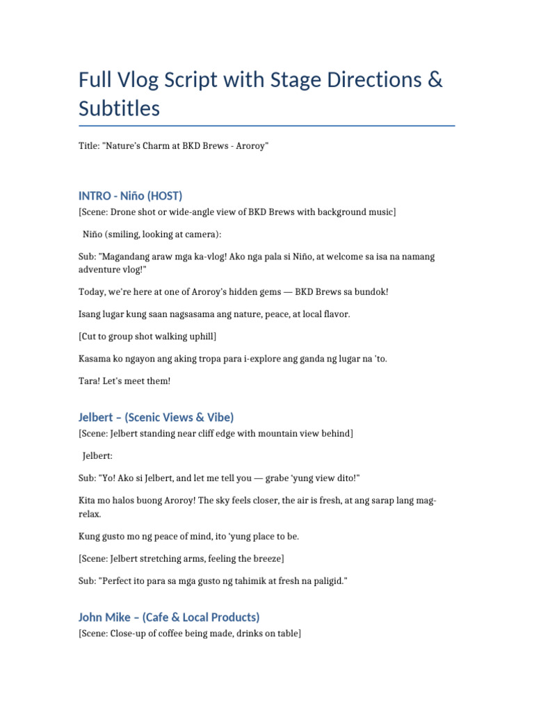 Vlog Script With Stage Directions BKD Brews | PDF