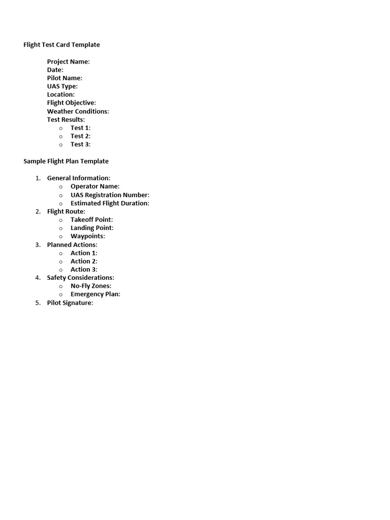 Flight Test Card and Plan Template | PDF | Unmanned Aerial Vehicle ...