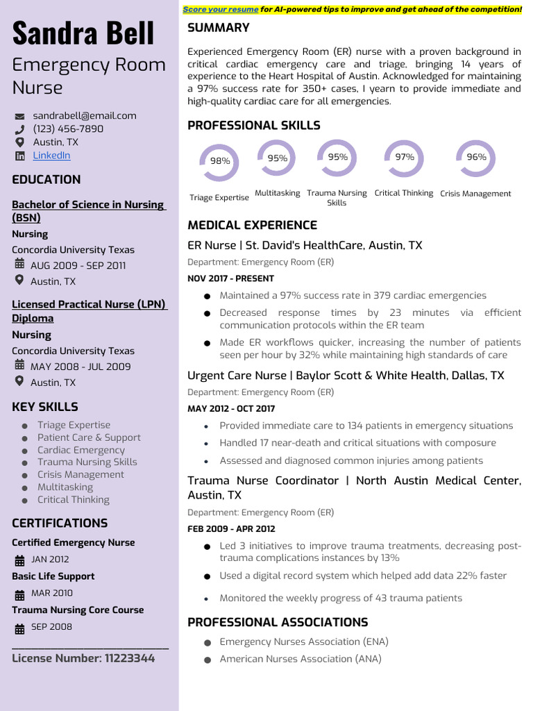 Emergency Room Nurse Resume Template | PDF | Emergency Department | Nursing
