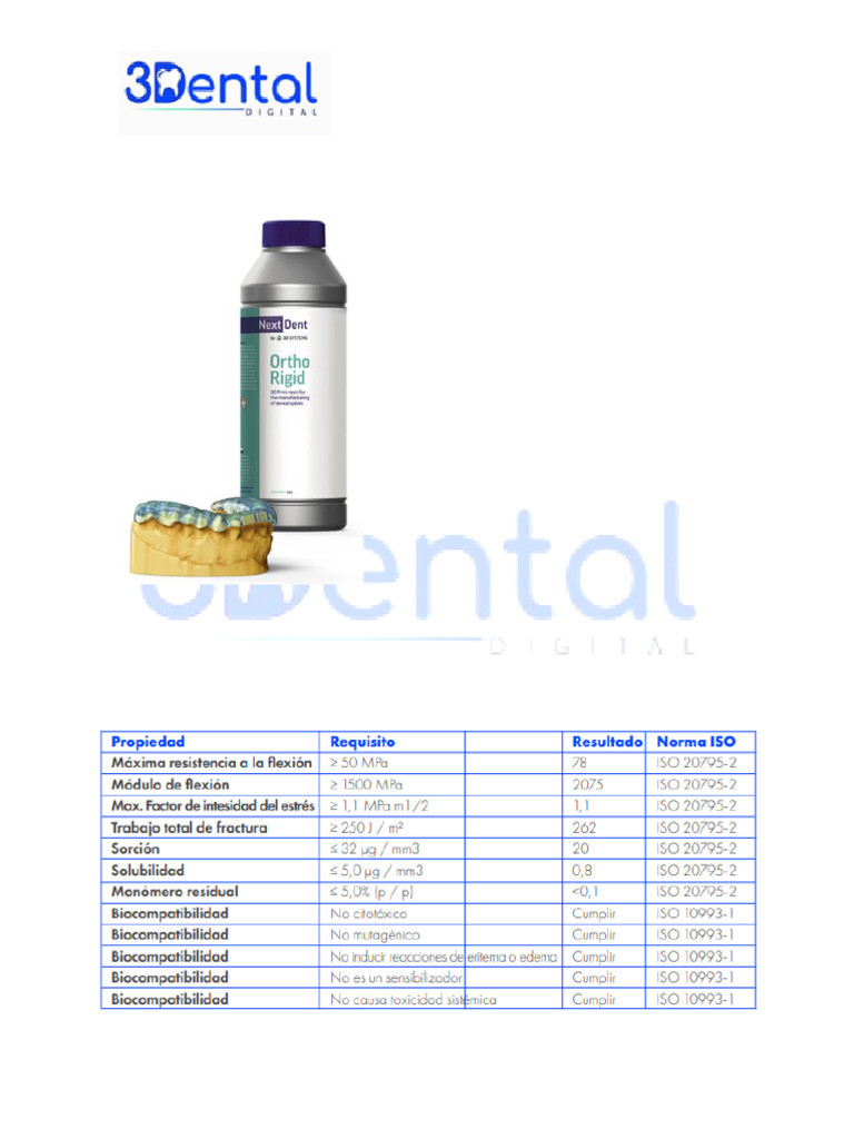 Ficha Tecnica Resina Nextdent Ortho Rigid | PDF