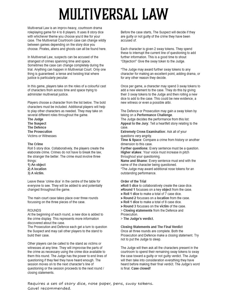 Multiversal Law - A Courtroom Drama RPG | PDF | Courtroom | Verdict