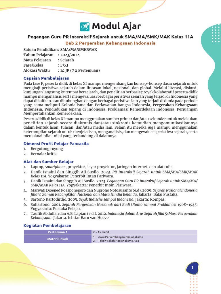 Modul Ajar PR Sejarah 11A 2023-2024 Bab 2 | PDF