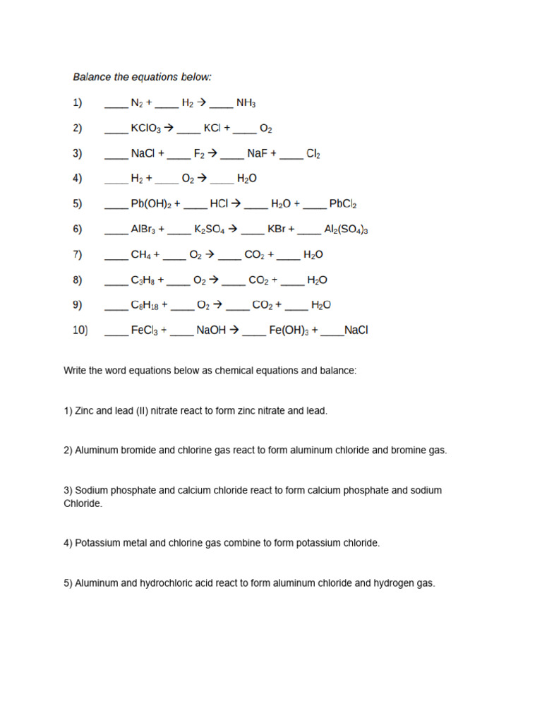 SCH3U - Chemical Reactions - Review Booklet (Night School) | PDF