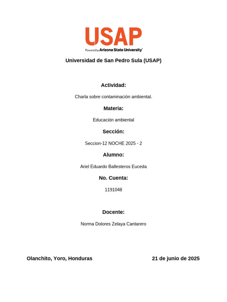 Ballesteros - Ariel - Semana 3 - Tarea Charla Medio Ambiente y Contaminación | PDF | Residuos ...