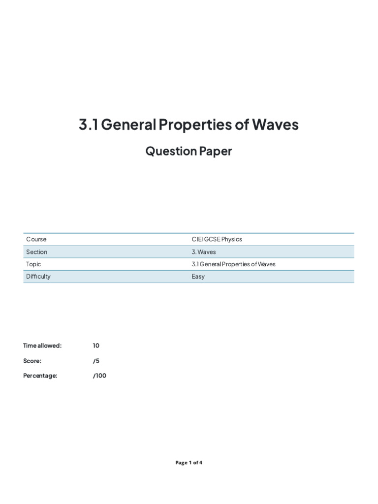 IGCSE Physics: Wave Properties Quiz | PDF