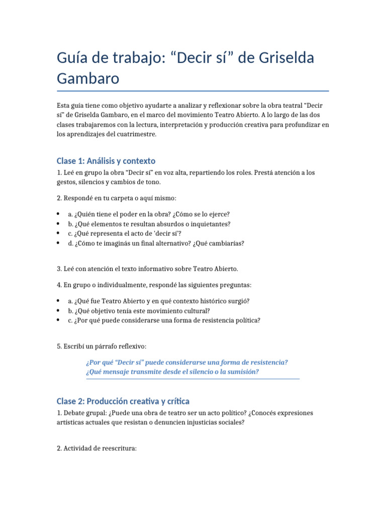 Análisis de "Decir sí" de Gambaro | PDF