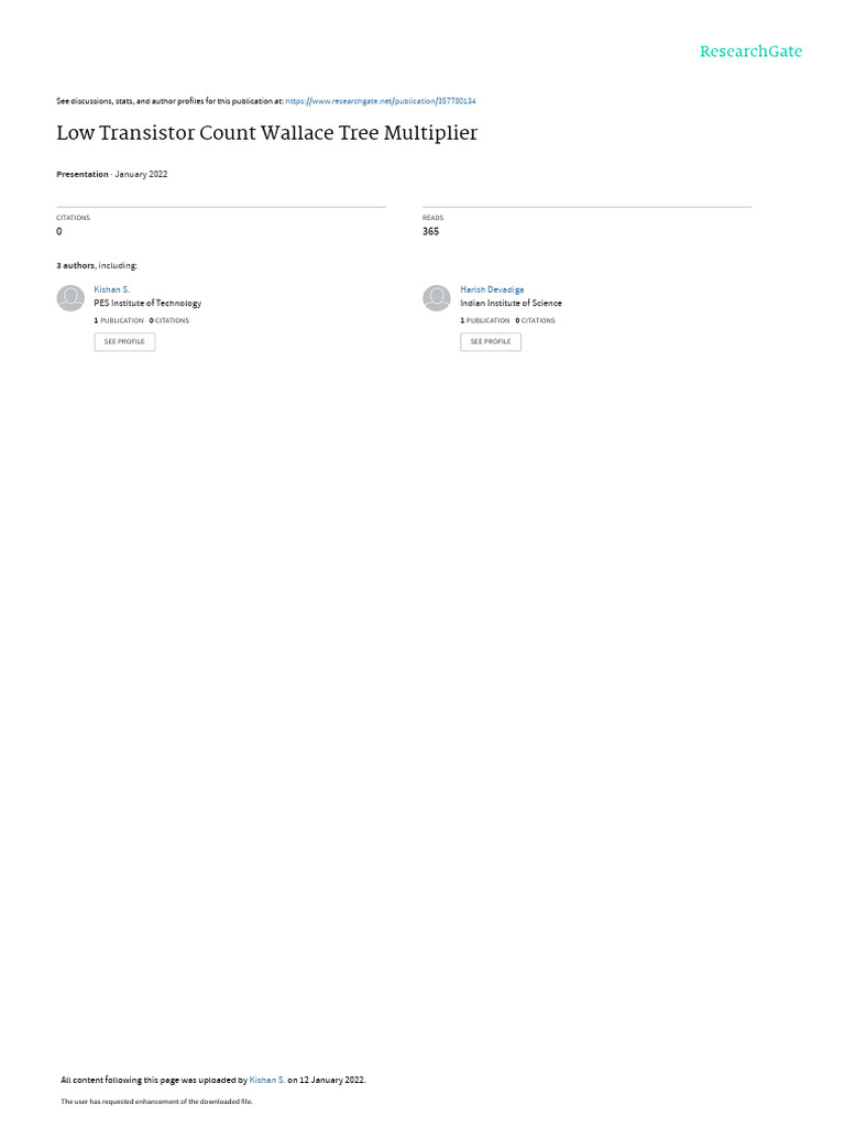 Low Transistor Count Wallace Tree Multiplier | PDF | Digital Electronics | Computer Engineering
