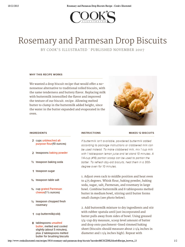 Rosemary and Parmesan Drop Biscuits Recipe - Cook's Illustrated | PDF ...
