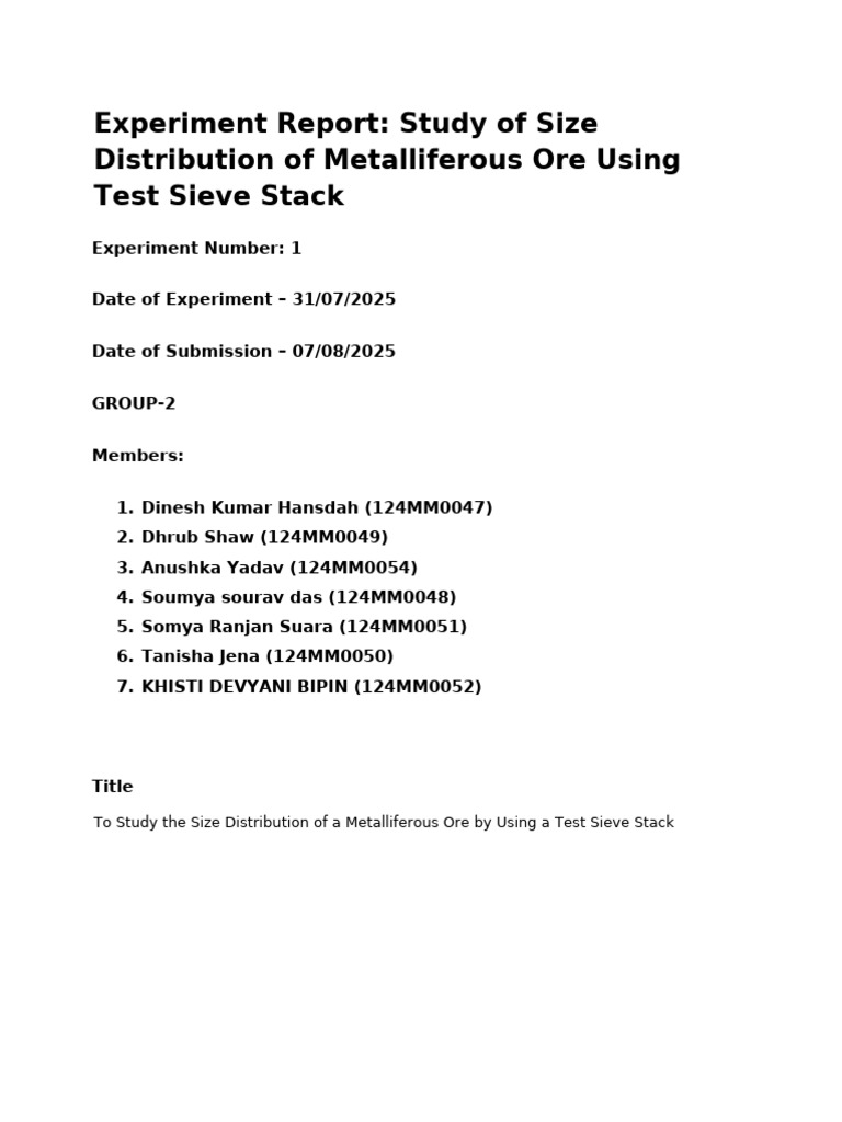 Metalliferous Ore Size Distribution Study | PDF | Particle Size ...