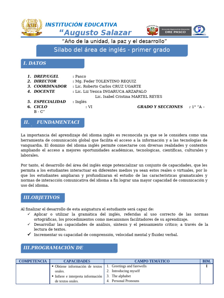 Silabo 1° Inglés 2023 | PDF | Aprendizaje | Lingüística