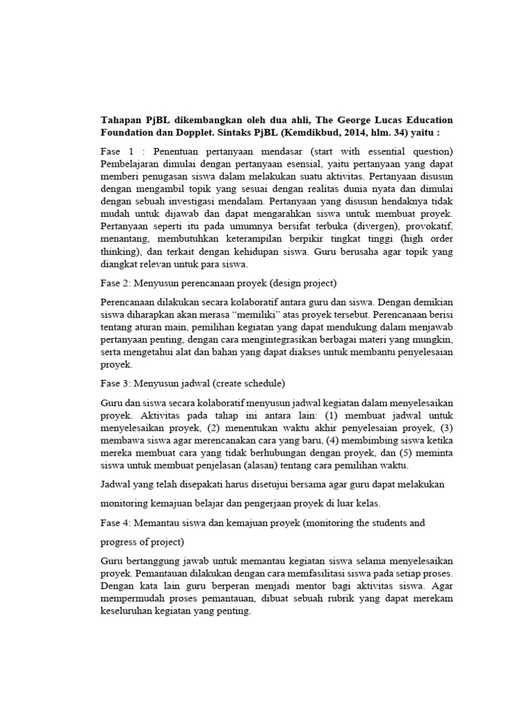 Fase Pembelajaran PjBL Terstruktur | PDF