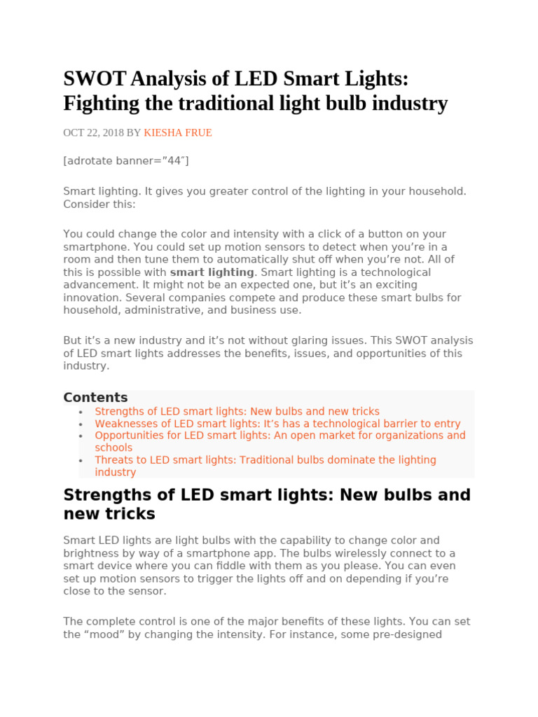 SWOT Analysis of Smart Lighting Market | PDF | Lighting