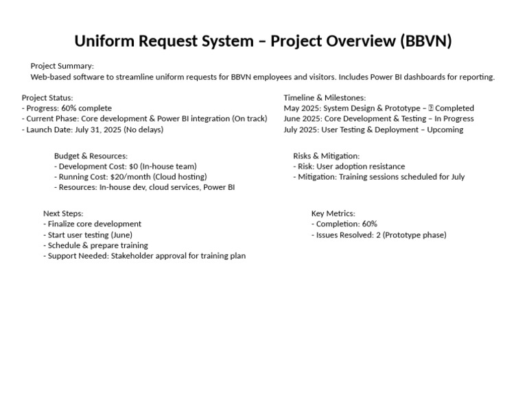 Uniform Request System Project Overview | PDF