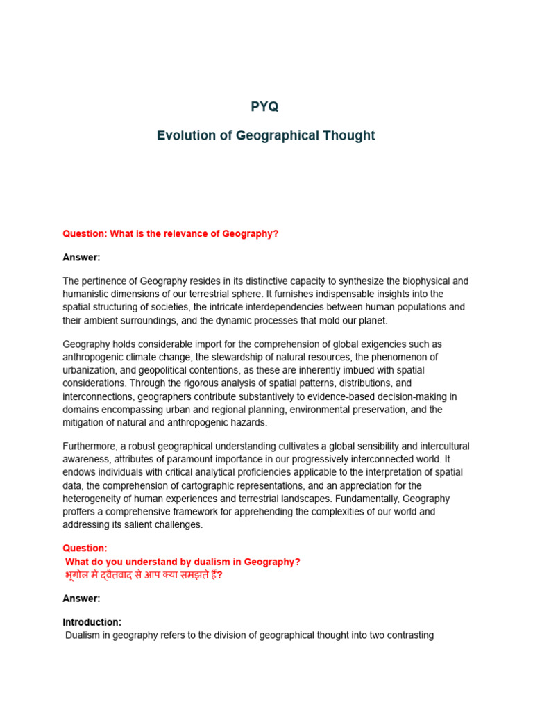 GEographical Thought PYQ | PDF | Geography | Space