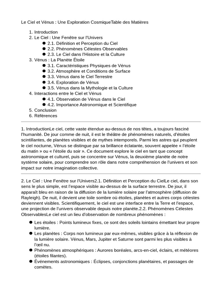 Ciel et Vénus : Exploration Astronomique | PDF | Vénus | Planètes