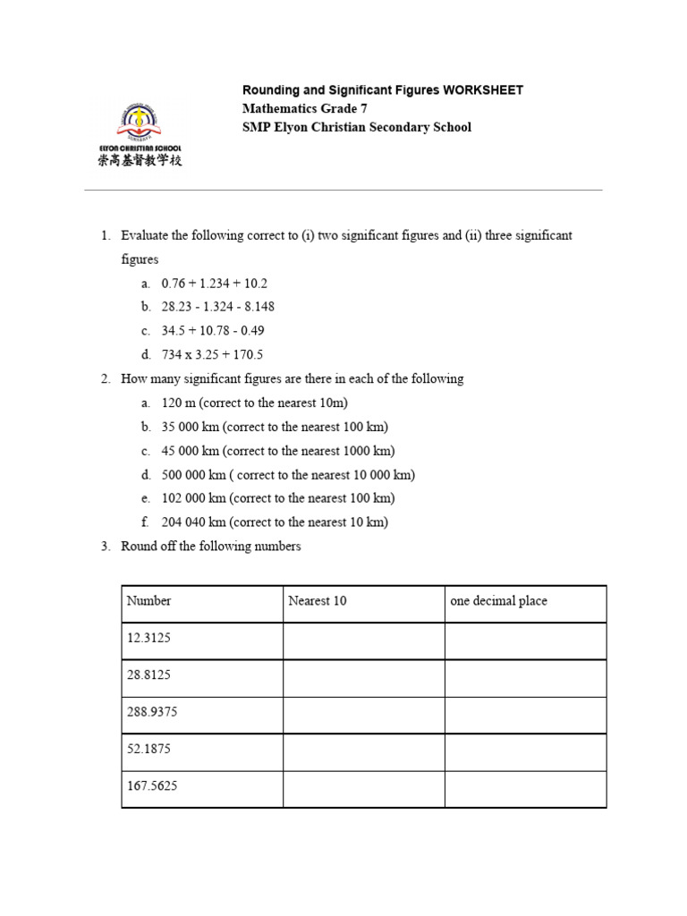 Rounding and Significant Figures Worksheet | PDF