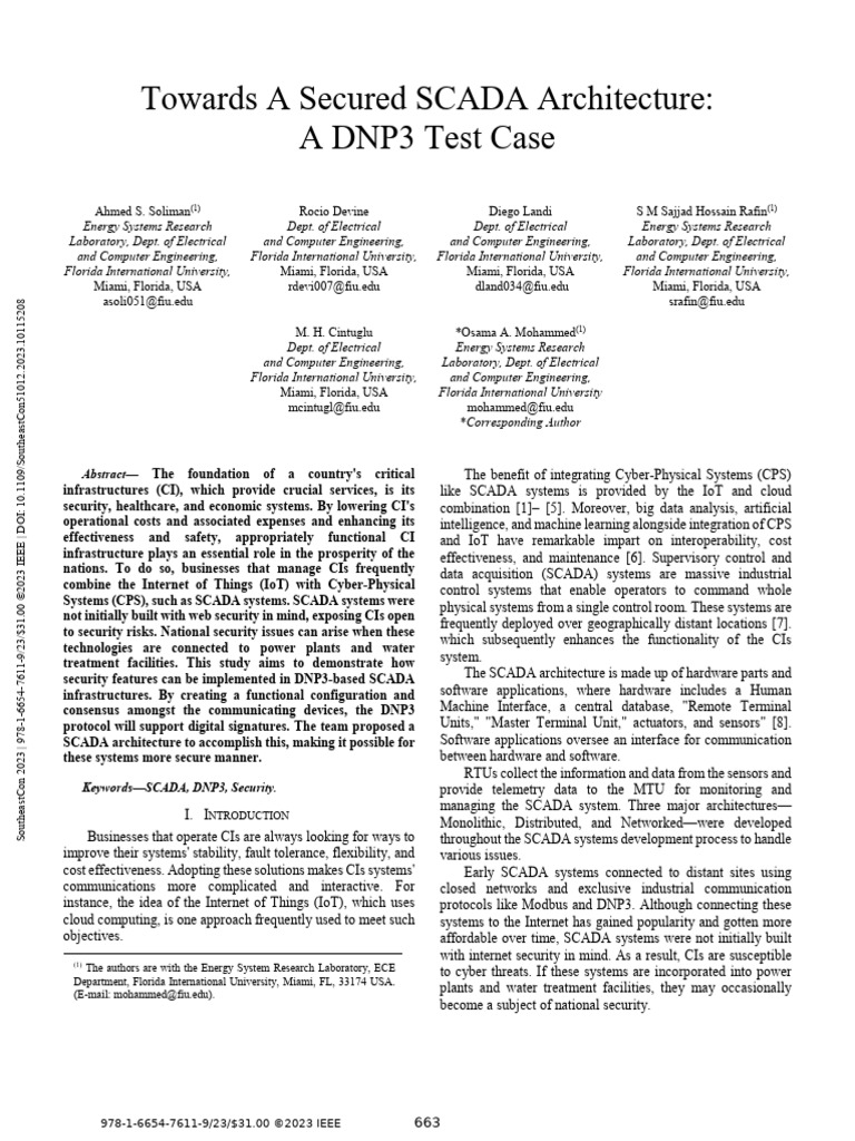 Towards A Secured SCADA Architecture A DNP3 Test Case | PDF | Scada ...