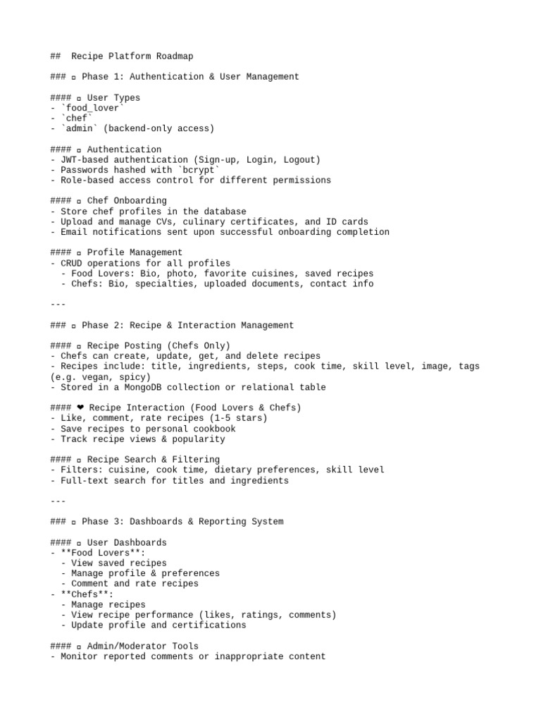 Recipe Platform Roadmap | PDF