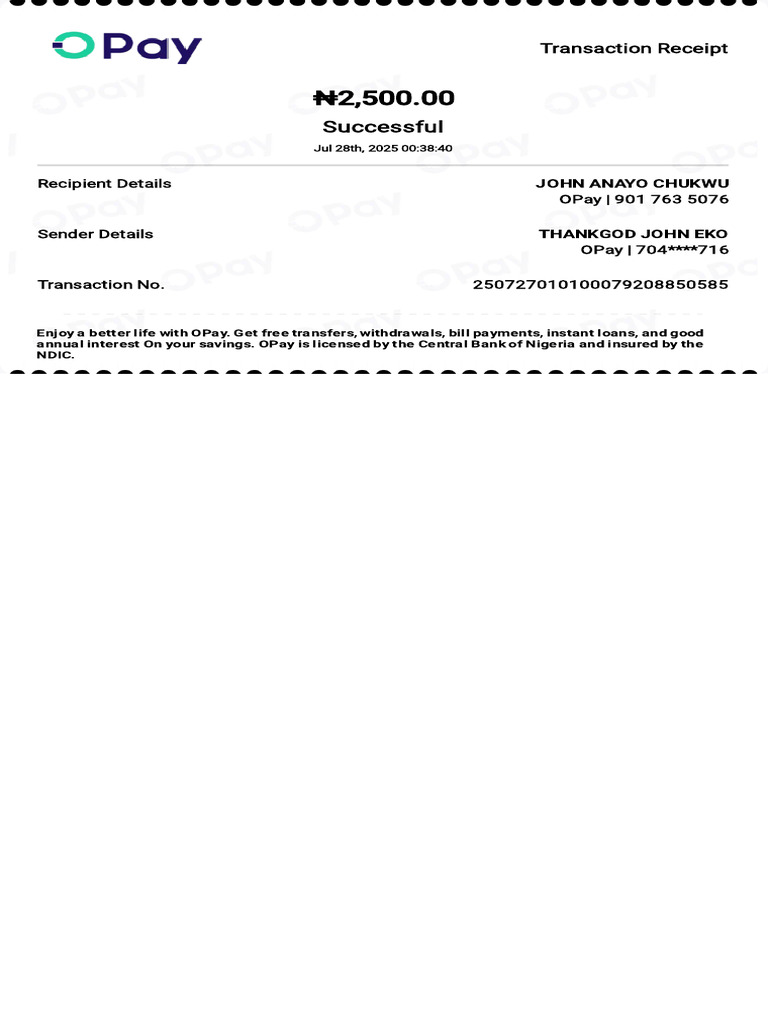 OPay Transaction Receipt - ₦2,500.00 | PDF