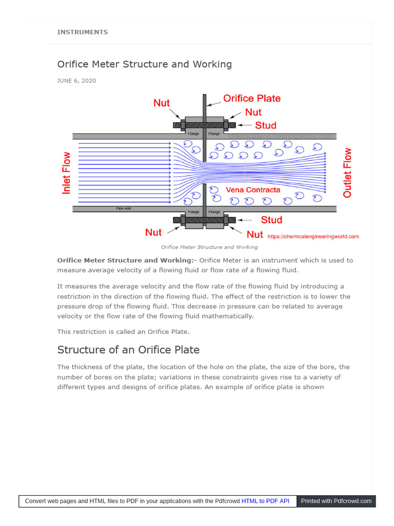 Orifice Meter Structure and Working | PDF | Flow Measurement | Gases