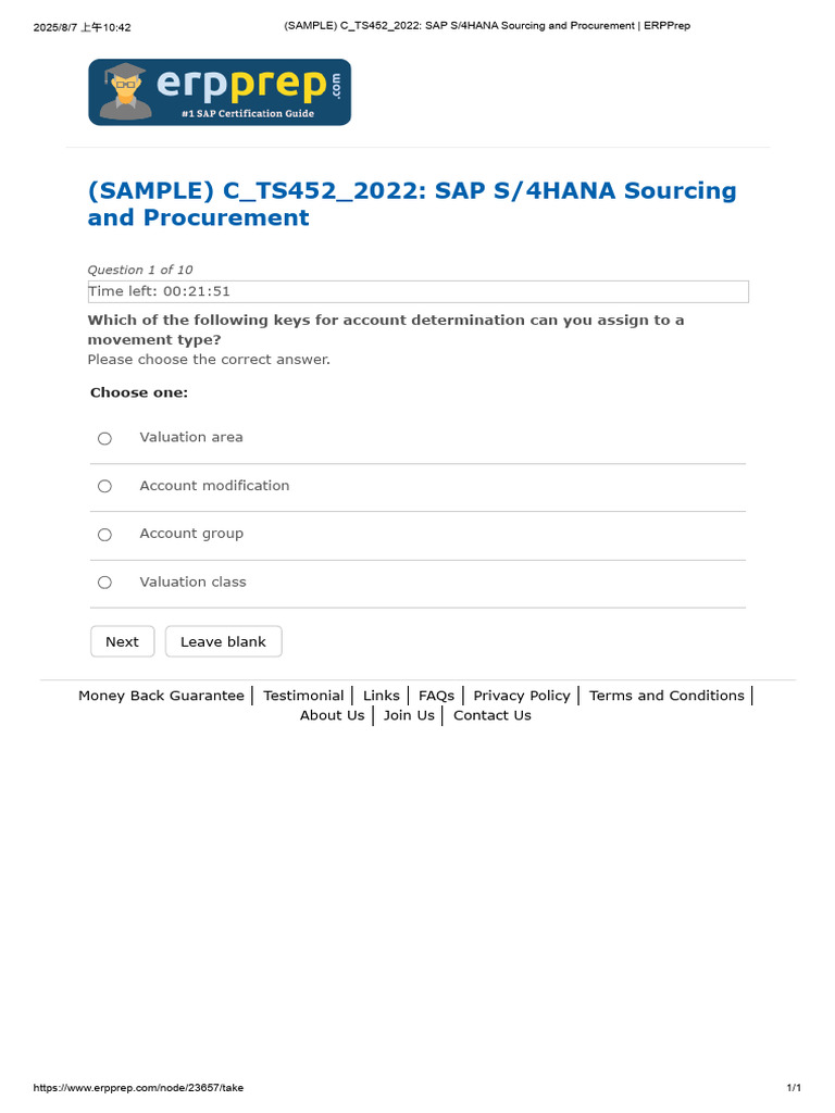 (SAMPLE) C - TS452 - 2022 - SAP S - 4HANA Sourcing and Procurement - ERPPrep | PDF