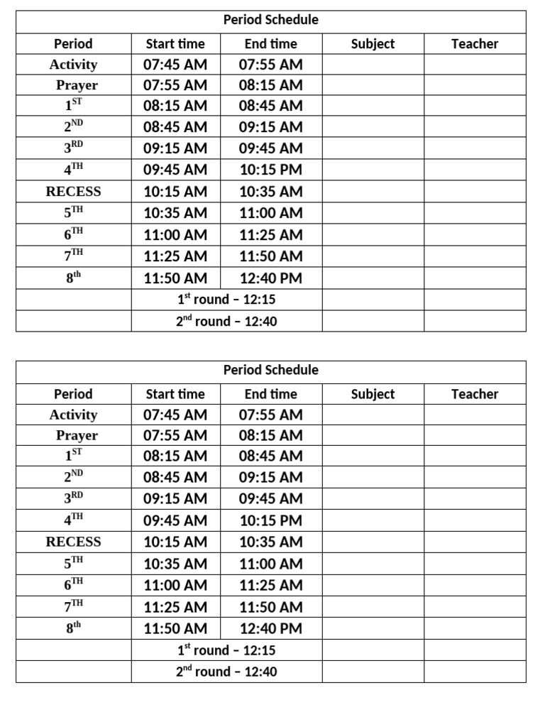 Daily Period Schedule Overview | PDF