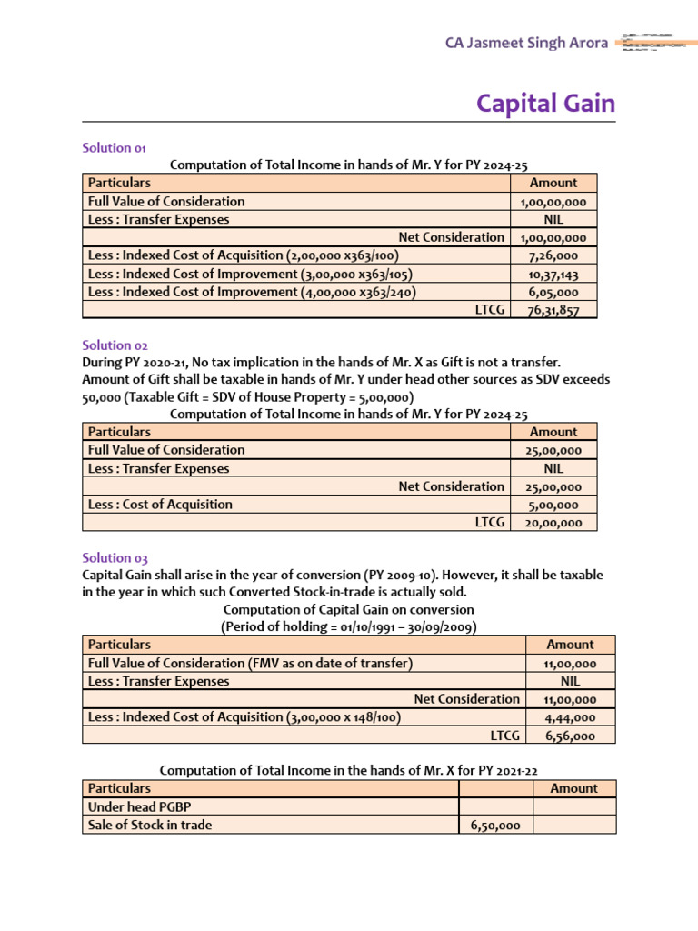 Capital Gain Computation for FY 2024-25 | PDF | Capital Gains Tax ...