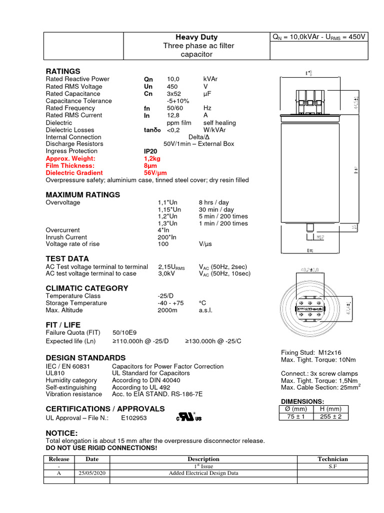 Heavy Duty AC Filter Capacitors Specs | PDF | Capacitance | Capacitor