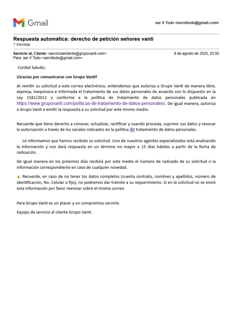 Radicado Peticion | PDF