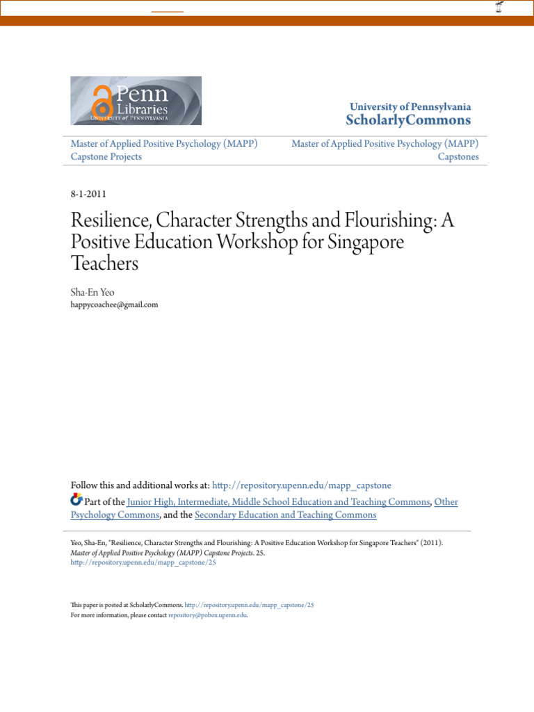 Resilience Character Strengths and Flourishing A Positive Education ...
