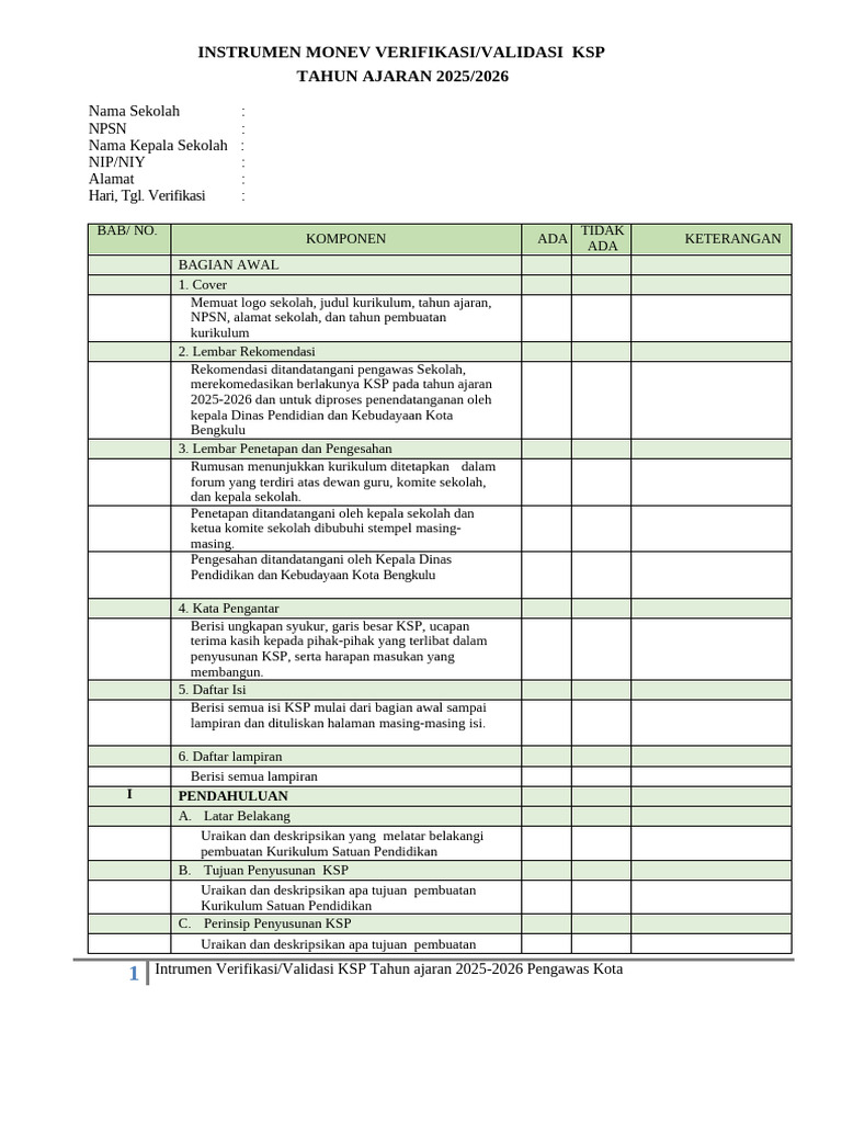 Instrumen Verifikasi KSP SD & SMP 2025-2026 Pinal OK | PDF