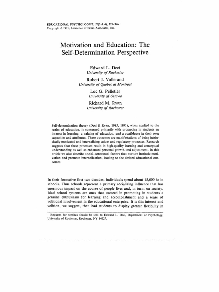 Self-Determination Theory in Education | PDF | Motivational | Motivation