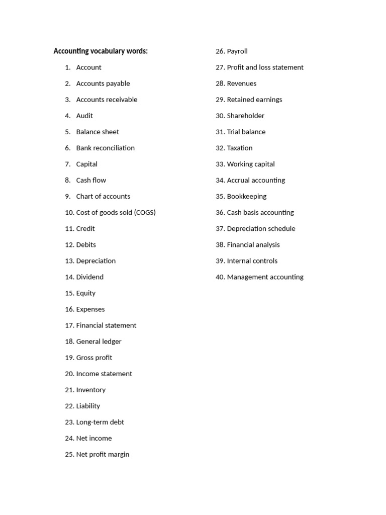 Accounting Goods and Services Vocabulary | PDF